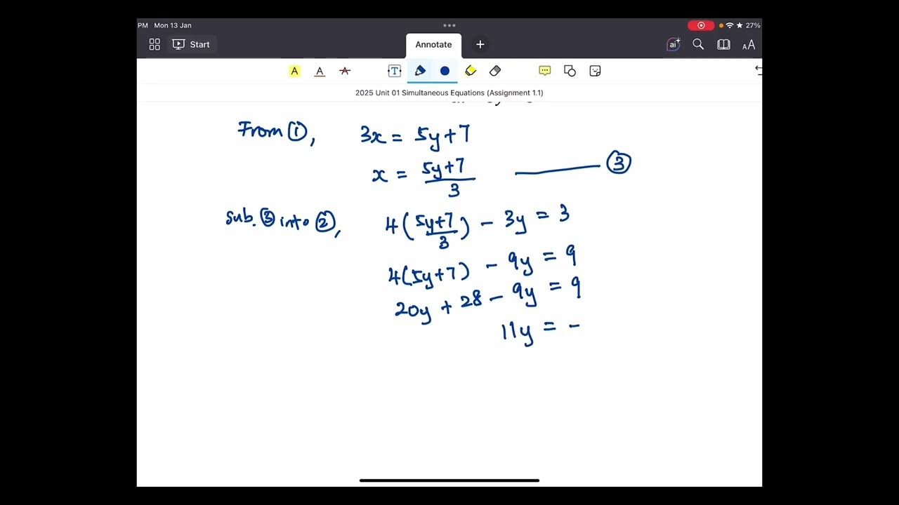 [Math] Simultaneous Equations Assignment 1.1 - YouTube