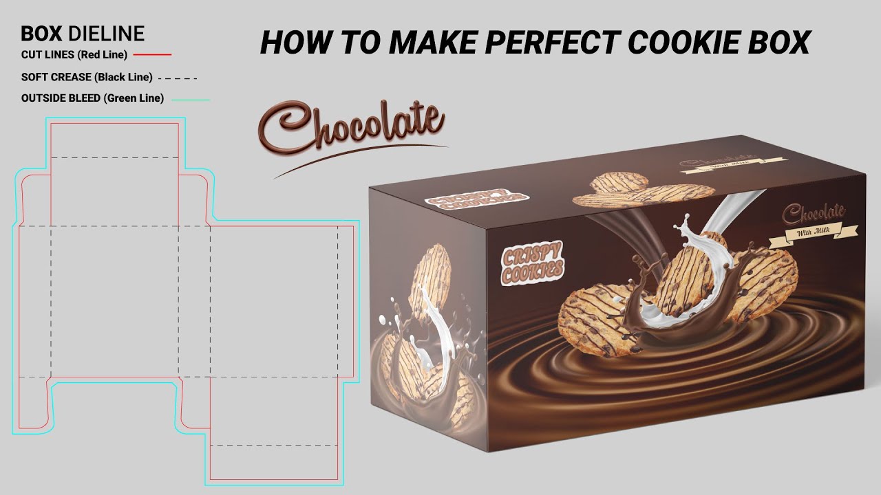 Cookies Box Packaging Design - Box Dieline with Bleed Area & Cut Lines ...