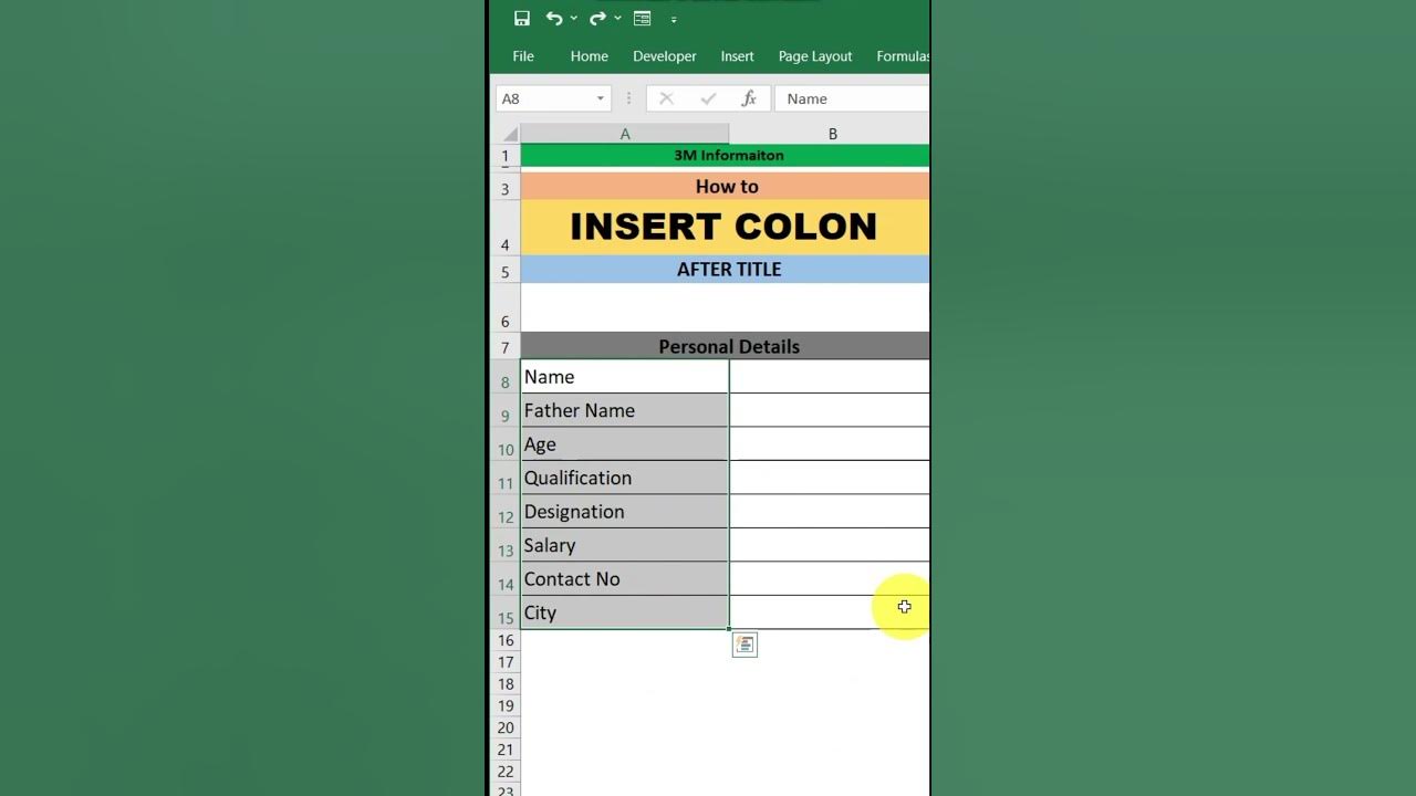 How to Add Colon in Excel | Excel Headers : | #excelformulas #exceltips ...