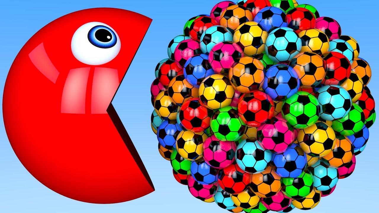 Learn Colors with PACMAN and 3D Soccer Ball for Kid Children - YouTube