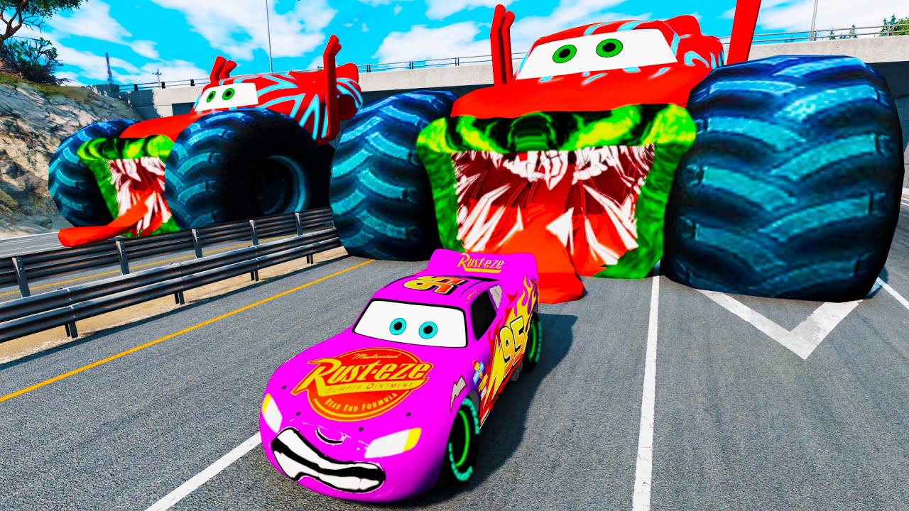 Epic Escape: Monster Mech Blaster vs. Lightning McQueen in BeamNG.drive ...
