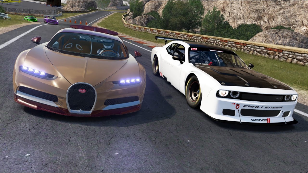 Bugatti Chiron vs SRT Dodge Challenger TA2 at Camino Viejo de ...