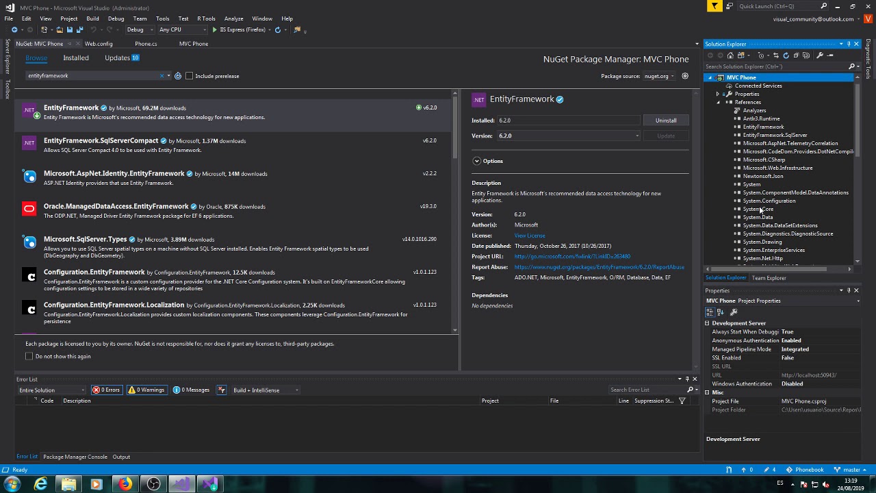 Activar Emtity Framework y crear el DataContext - YouTube