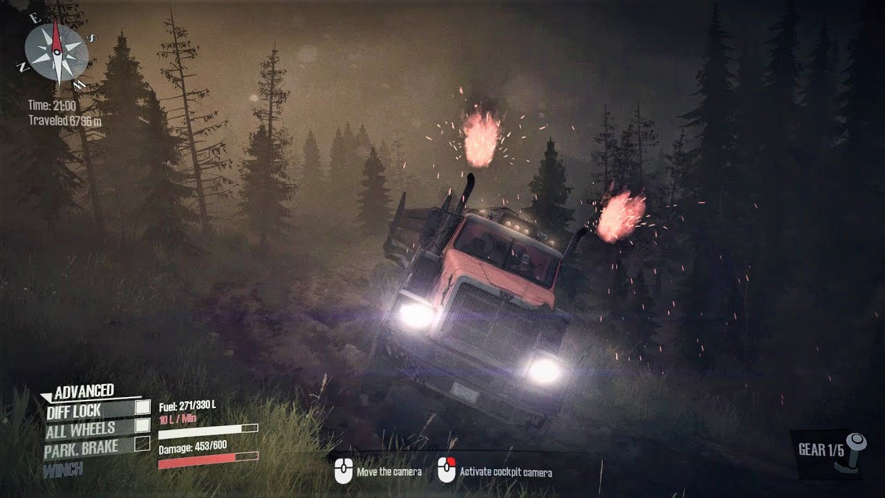 Spintires: MudRunner || Fire from exhausts || Truck suddenly flip due ...