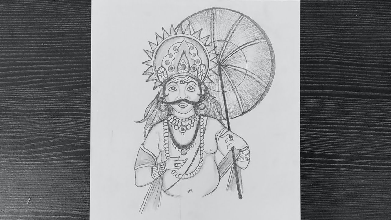 Maveli Pencil Drawing // How To Draw Maveli Drawing // Onam Festival ...
