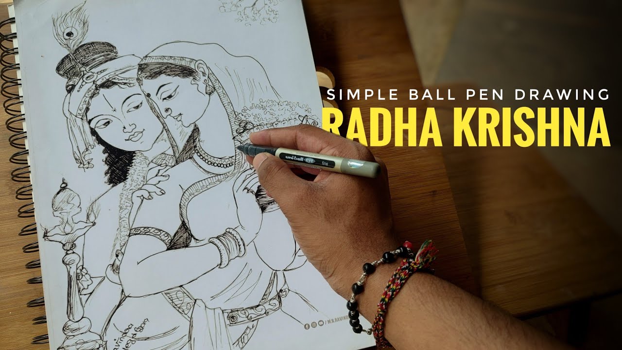 Radha Krishna Simple Drawing Using Pen | #radhakrishna #art #drawing # ...