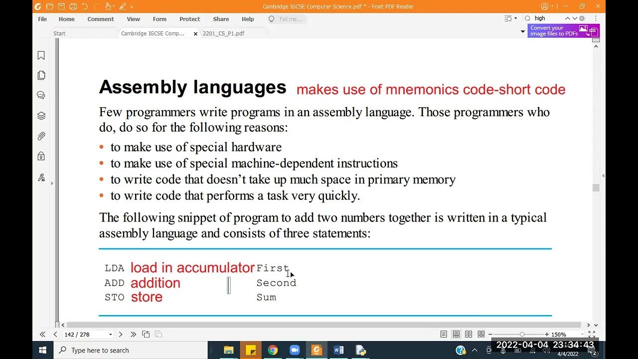 2210 COMPUTER SCIENCE CHAPTER 7 ASSEMBLY LANGUAGE - YouTube