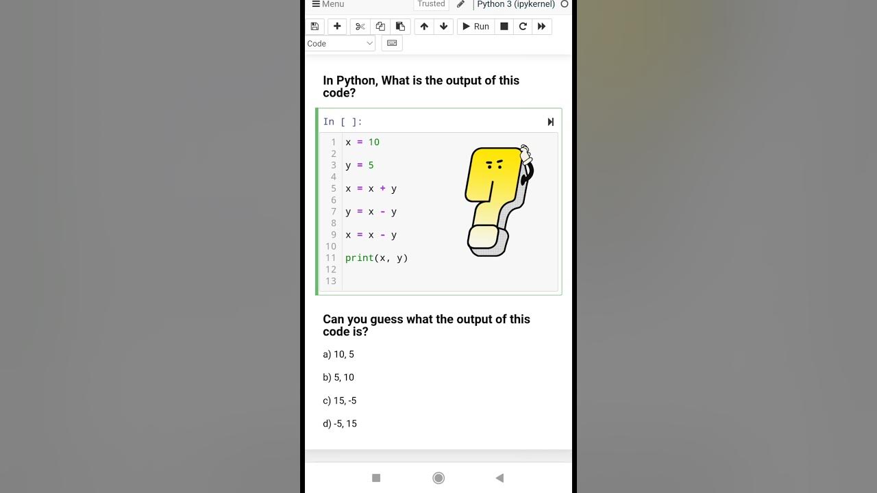 Python Quiz 2 Python Code To Swap Two Variables Without Using A Temporary Variable Youtube