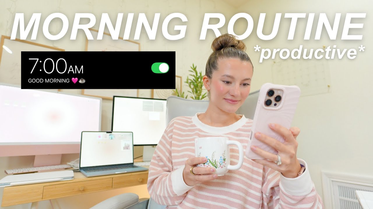 7AM PRODUCTIVE MORNING ROUTINE ☕️ self-employed + working from home ...