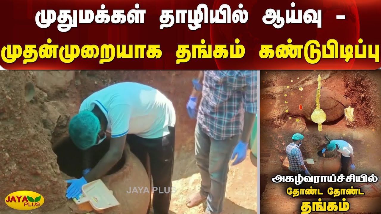 முதுமக்‍கள் தாழியில் ஆய்வு - முதன்முறையாக தங்கம் கண்டுபிடிப்பு ...