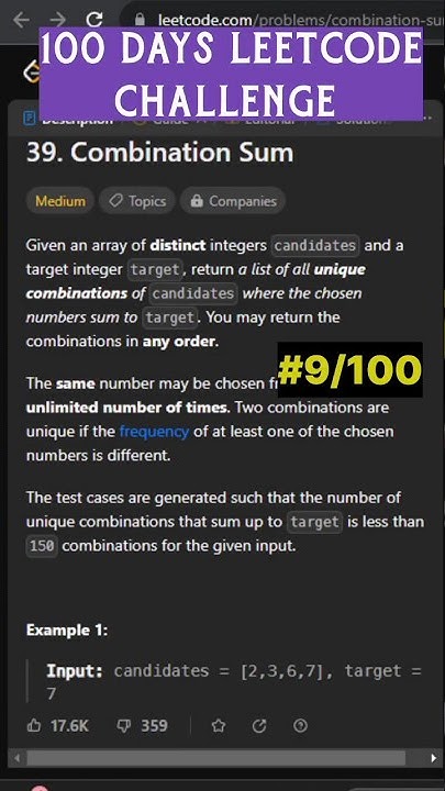 Day 9/100 Leetcode Challenge 🚀. 39.Combination Sum #leetcode - YouTube