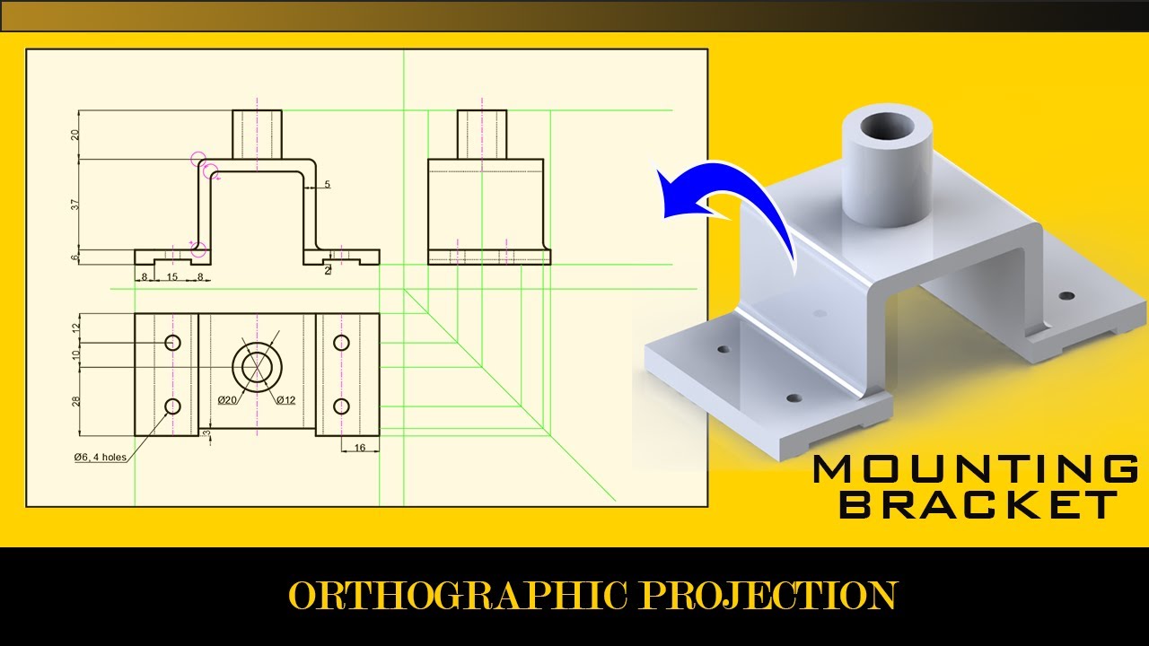 Orthographic Projection of a Mounting Bracket - YouTube