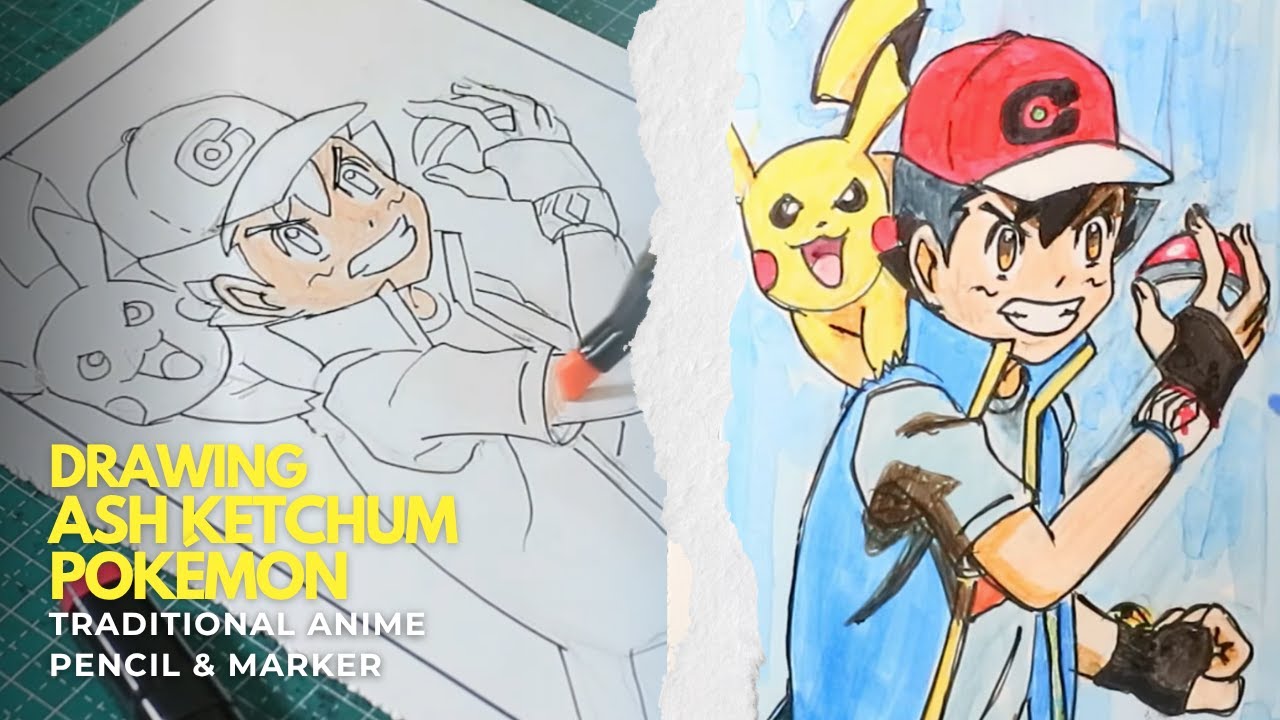 Drawing Ash Ketchum from Pokémon | Classic Anime Fan Art | Pencil ...