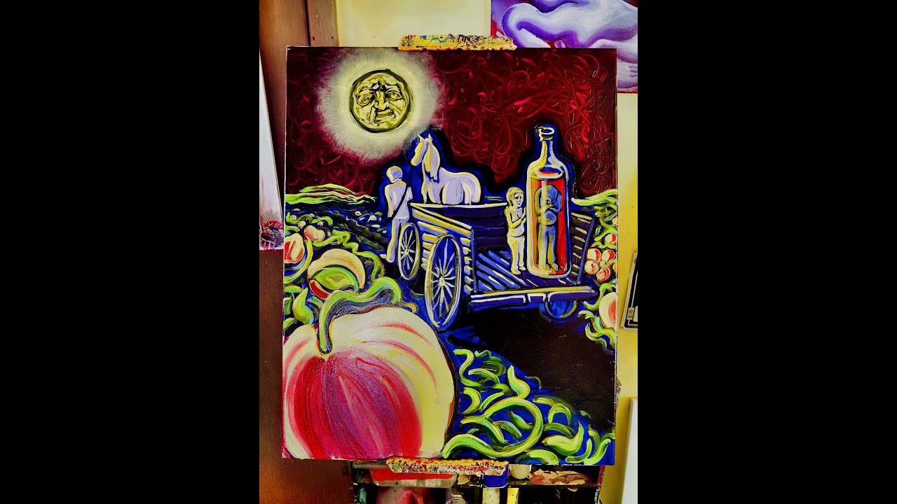 today in studio working on oil painting, pumpkin patch party (an ...