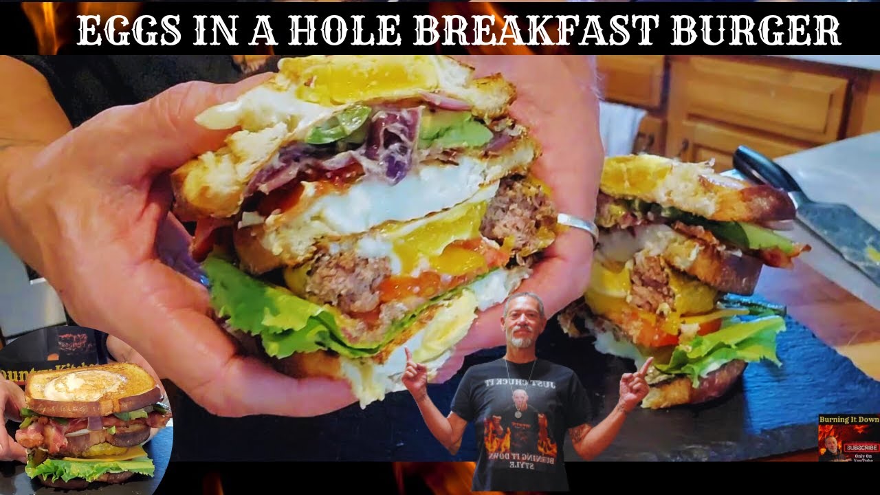 Eggs In A Hole Breakfast Burger Recipe - YouTube