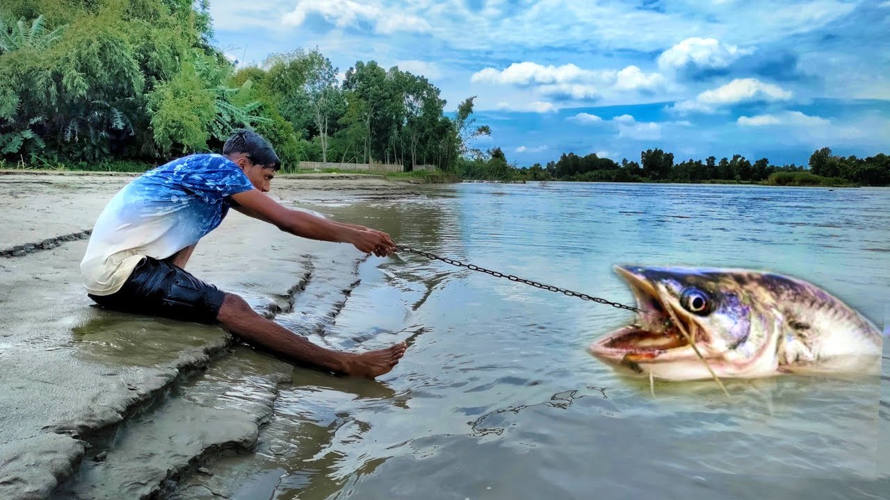 😱O My God🐬 Big Fish Catch By Hook ️Village Boy Show His Skill Catching ...