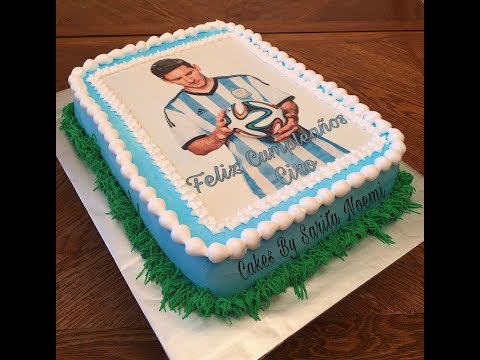 PASTEL CON IMAGEN COMESTIBLE DE MESSI | DECORACION SENCILLA | EDIBLE CAKE