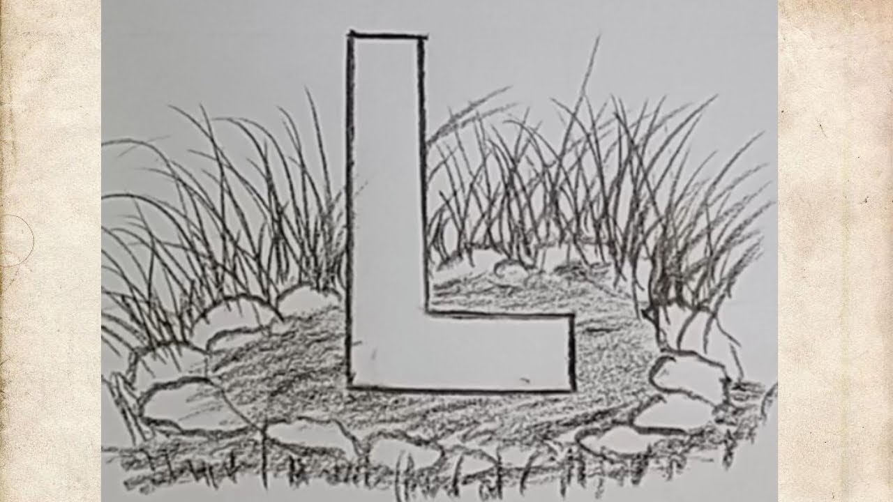 How to draw the English alphabet।। L drawing with grass।। Drawing by ...