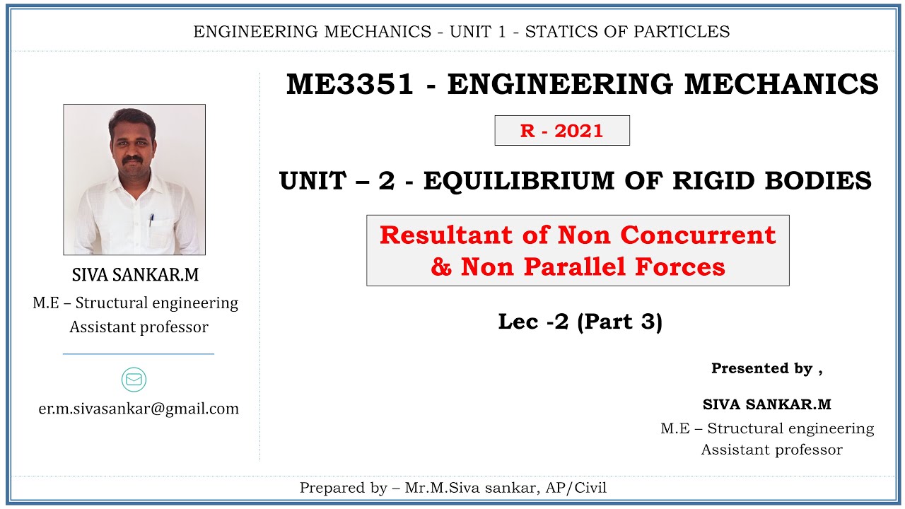 ME3351 - Engineering Mechanics |Unit 2-Lec2(Part-3)|Resultant of Non ...