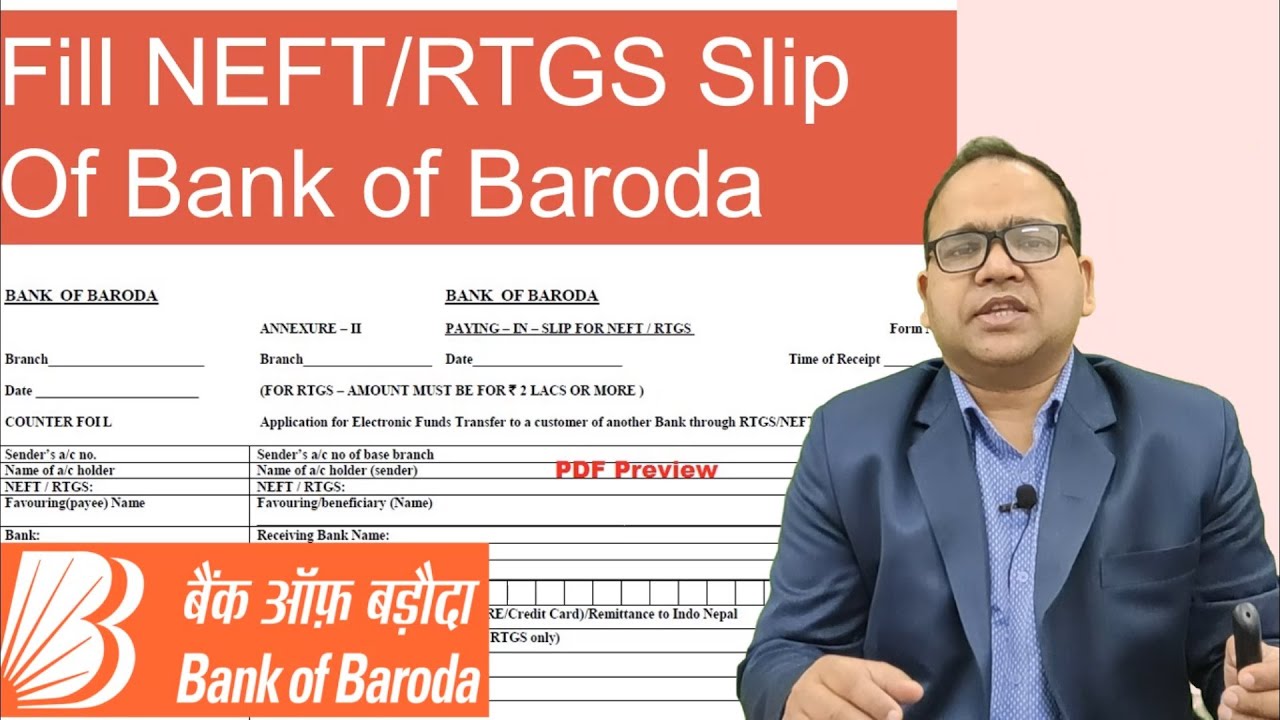 Demo of How to Fill RTGS NEFT Application form of Bank of Baroda - YouTube