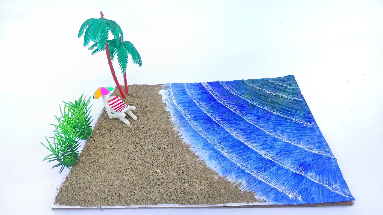 Sea beach with fake water, showpiece from hot glue gun and clay. Gk ...