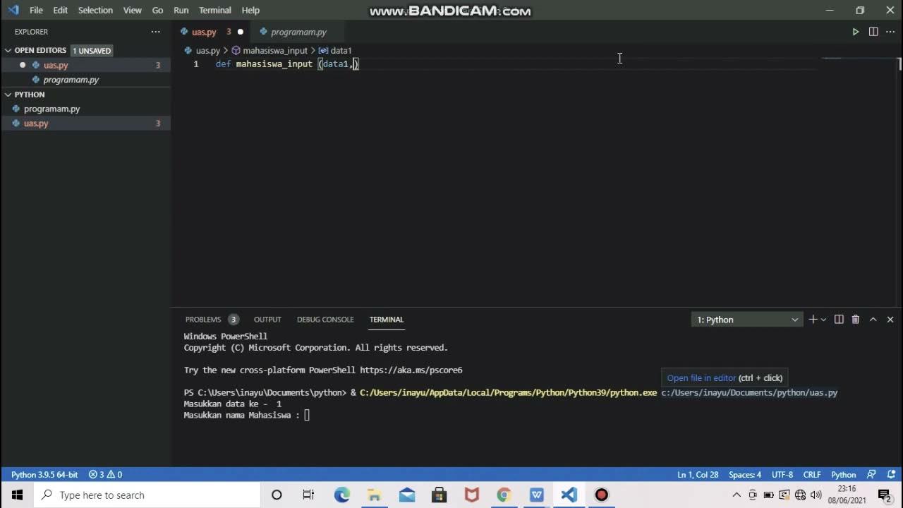 tugas akhir prodas, input data mahasiswa menggunakan bahasa pemrograman Python - YouTube