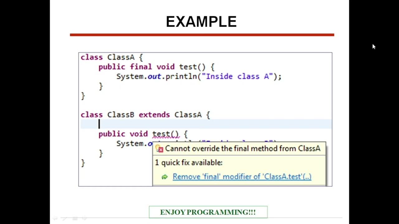 Final Methods | Object Oriented Programming, Mrs. K. Balasaranya, AP/CSE, R.M.D. Engineering ...