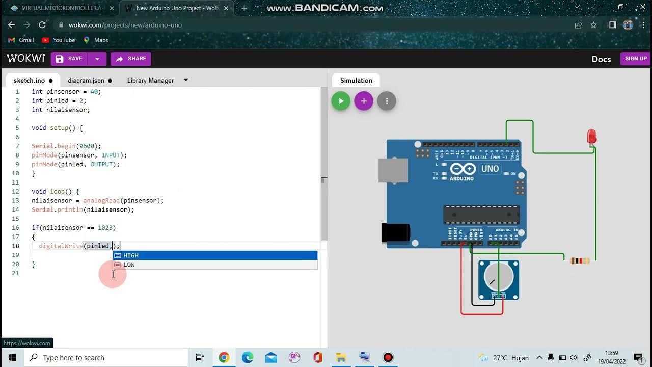 SIMULASI ARDUINO WOKWI : POTENSIOMETER - YouTube