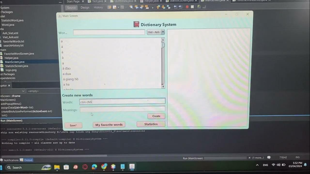 Demo Java Dictionary system_22120011_CQ2022/7 - YouTube