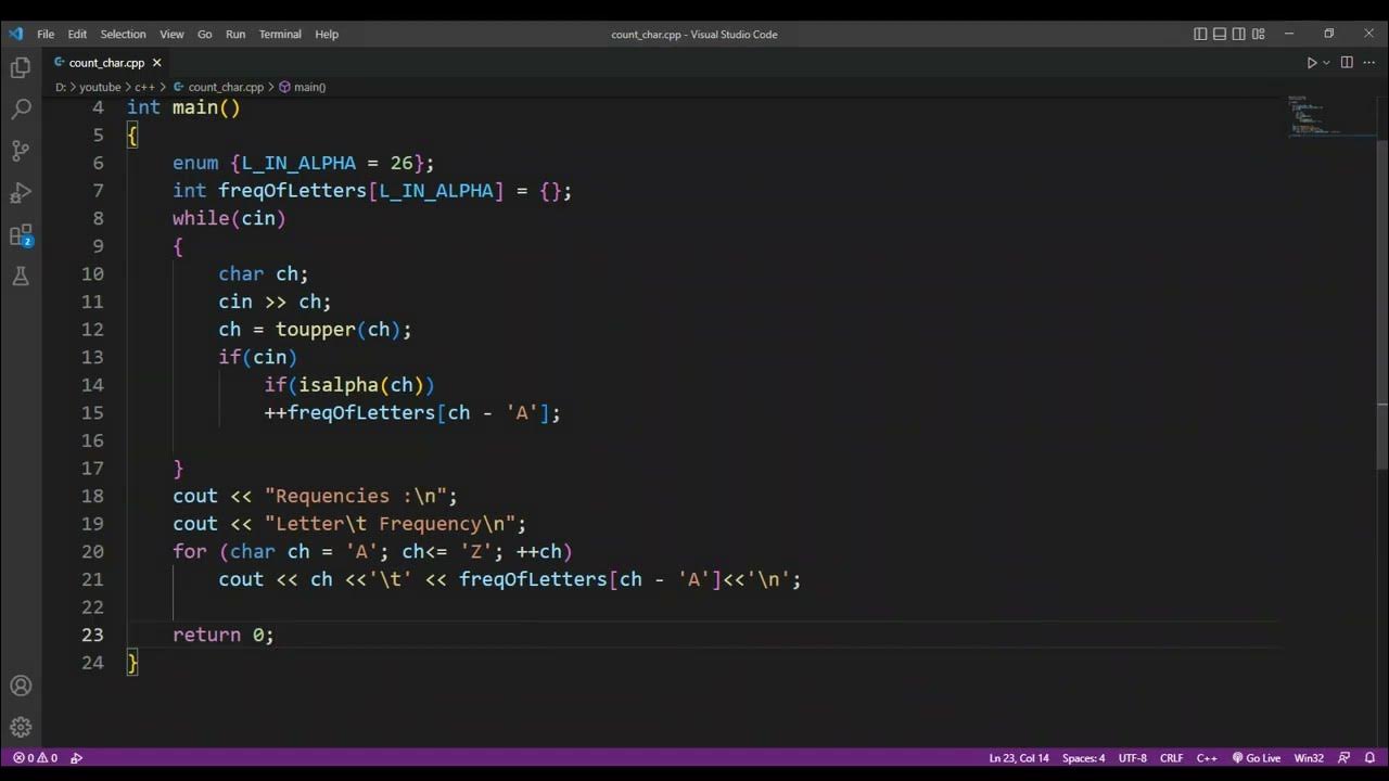 C++ program to count the frequencies of letters - YouTube