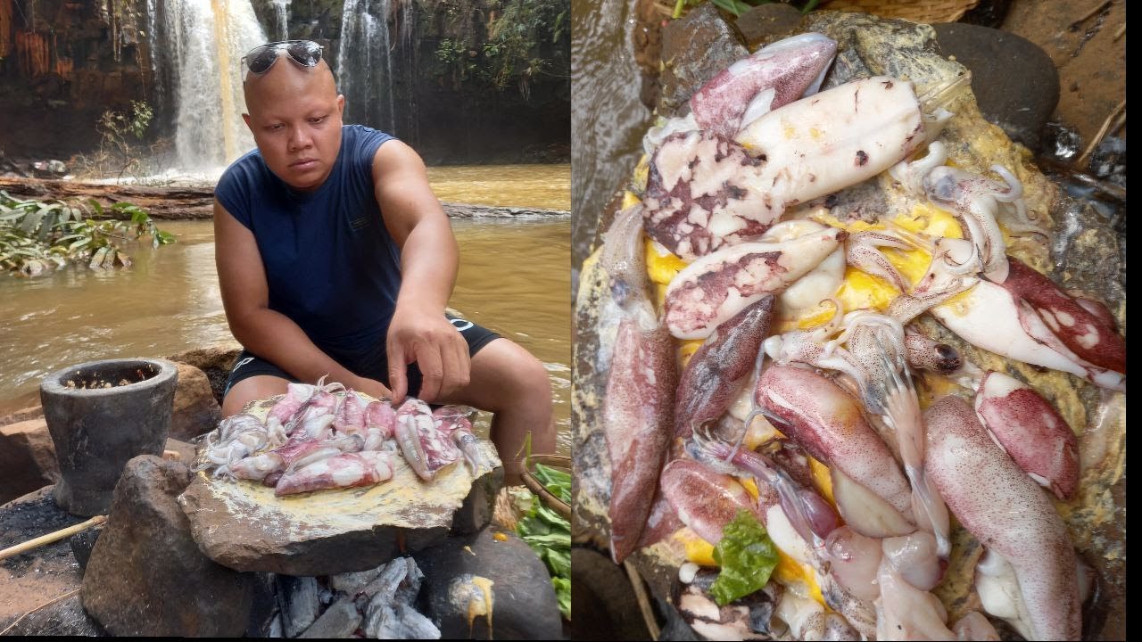 Amazing bald man catch octopus and cook on the rock - YouTube