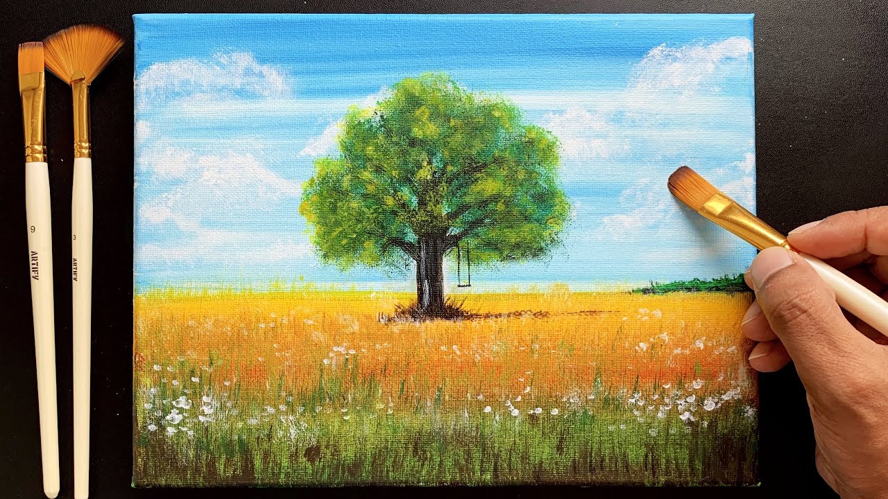 Tree Landscape | Acrylic Painting | Paint Night - YouTube