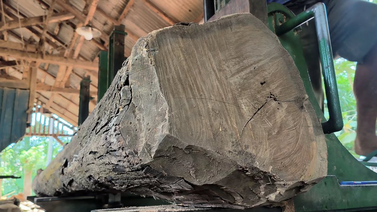 Old wood with very strong resistance is cut in a sawmill - YouTube