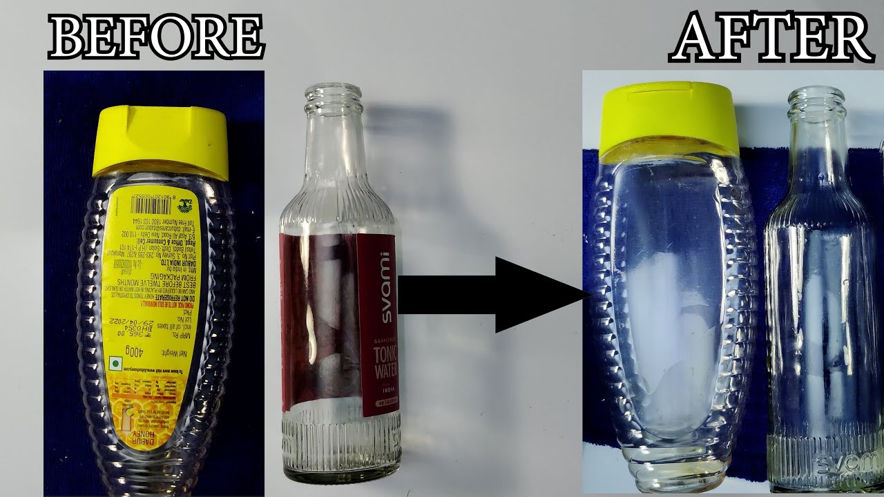 How to remove stickers from a plastic and a glass bottle - YouTube