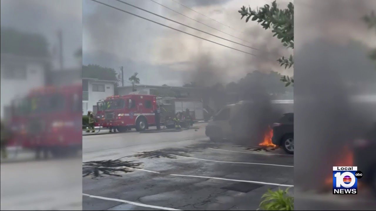 Downed powerline sparks vehicle fire in Fort Lauderdale - YouTube