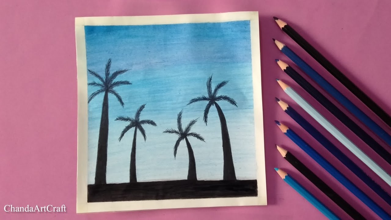 Palm Trees With Pencil Colours |Step By Step| - YouTube