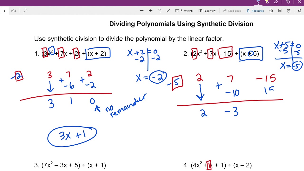Synthetic Division Worksheet - YouTube