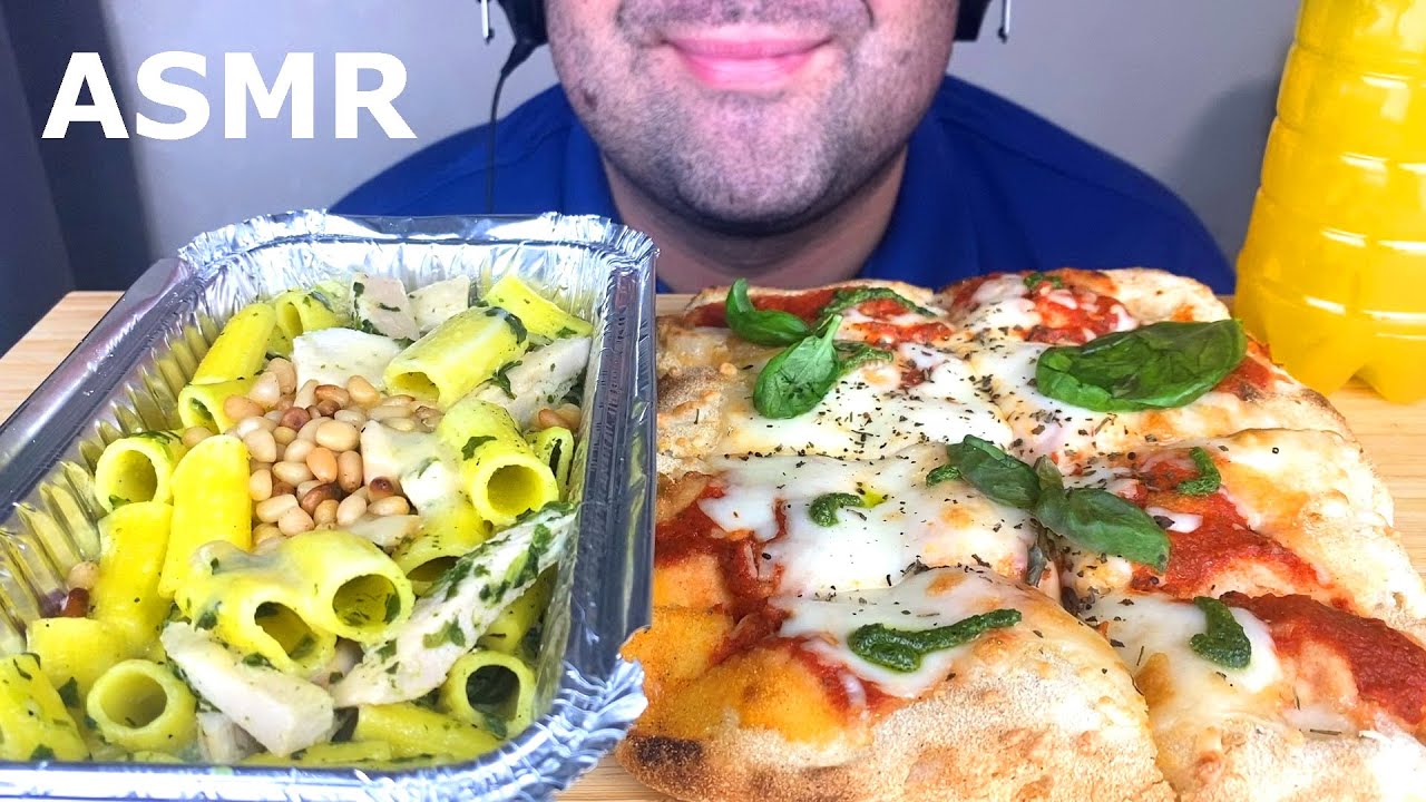 ASMR EATING PIZZA MARGHERITA + PASTA WITH CHICKEN, SPINACH & PINE NUTS ...
