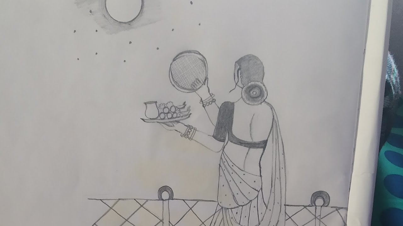 Traditional karwa chauth Drawing/How to Draw karwa chauth pencil ...