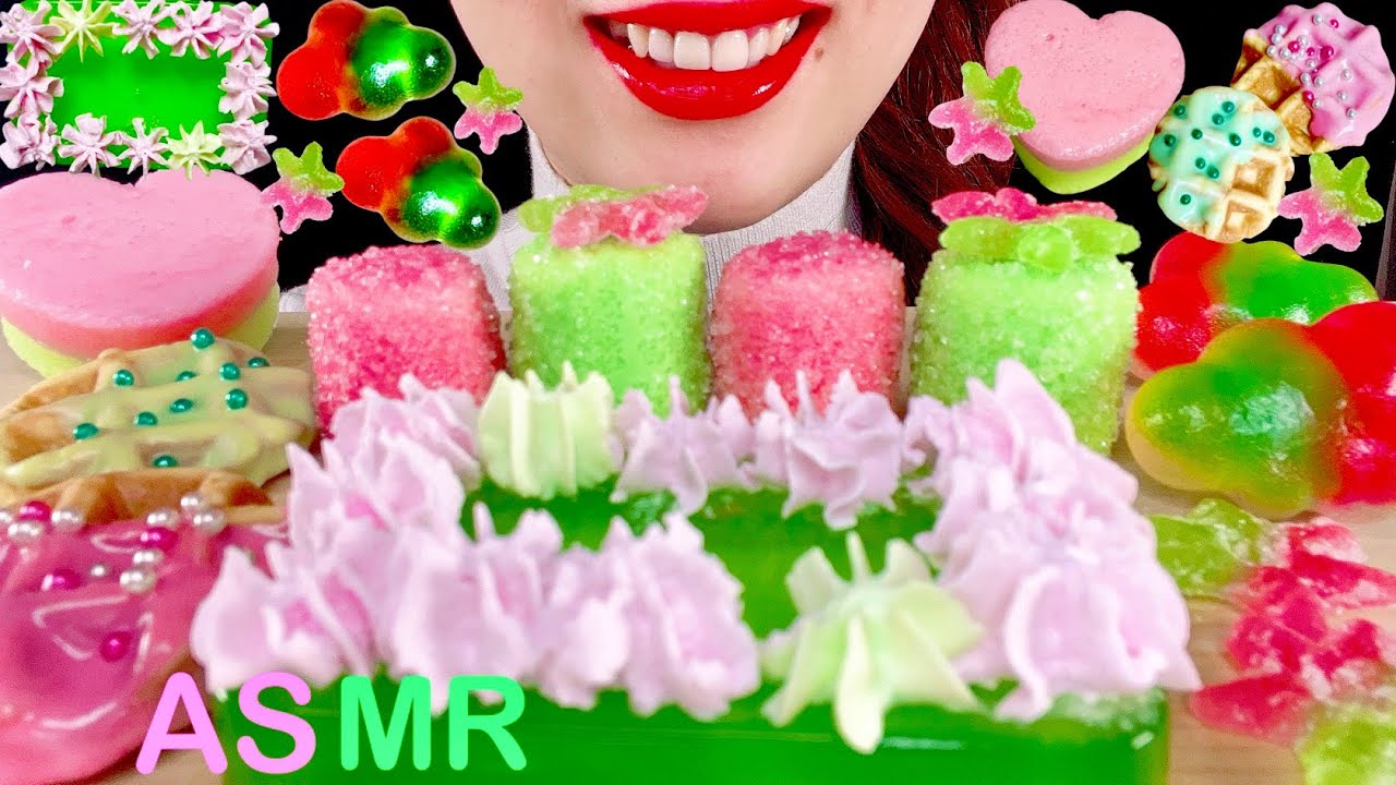 【ASMR】GREEN&PINK SWEETS【咀嚼音】 - YouTube