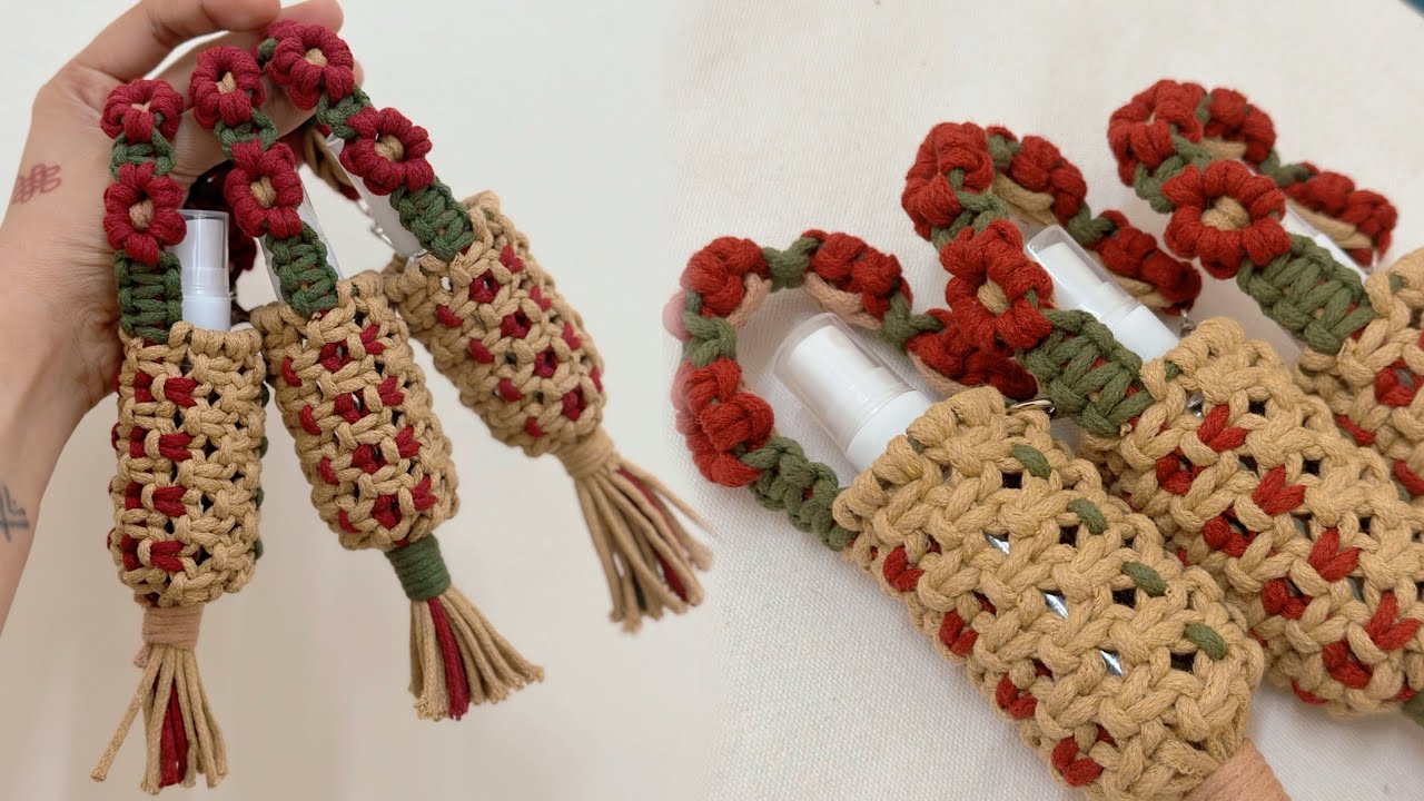 DIY Macrame Hand Sanitizer Bottle Spray Holder Flower Keychain | TUTORIAL FOR BEGINNERS - YouTube