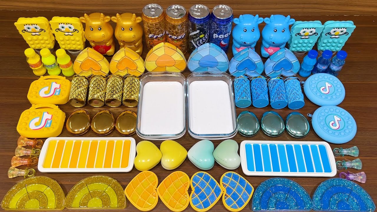 GOLD vs BLUE!!! Mixing random into GLOSSY slime!!!Satisfying slime ...