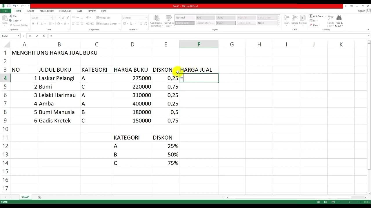 Tutorial Membuat Tabel Data Penjualan dan Mencari Harga Diskon dengan Rumus Vlookup - YouTube