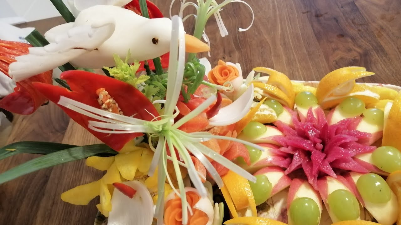 Fruit set up arrangement with vegetable decoration design with bird ...