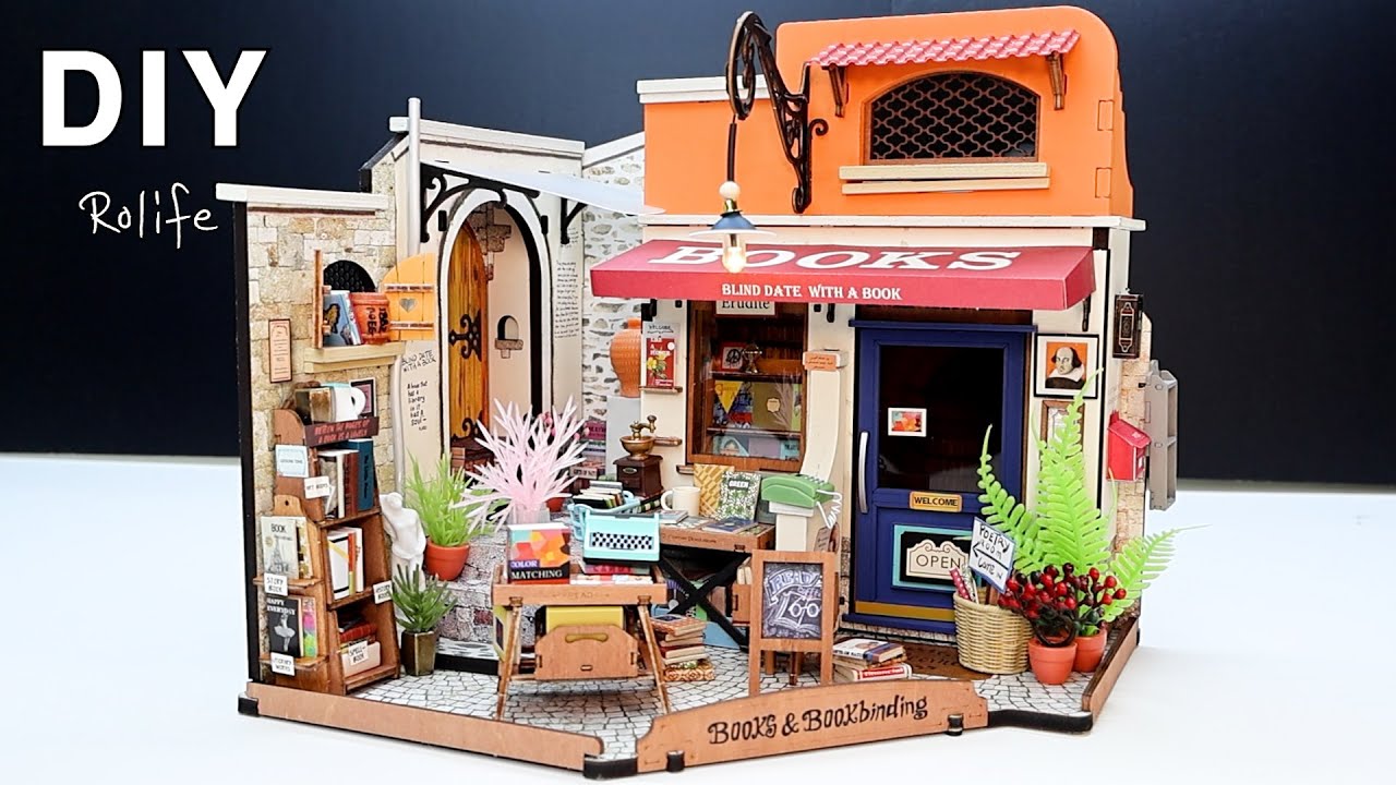 DIY Miniature Dollhouse Kit l Corner Bookstore l Rolife 서점 l DG164 l ...