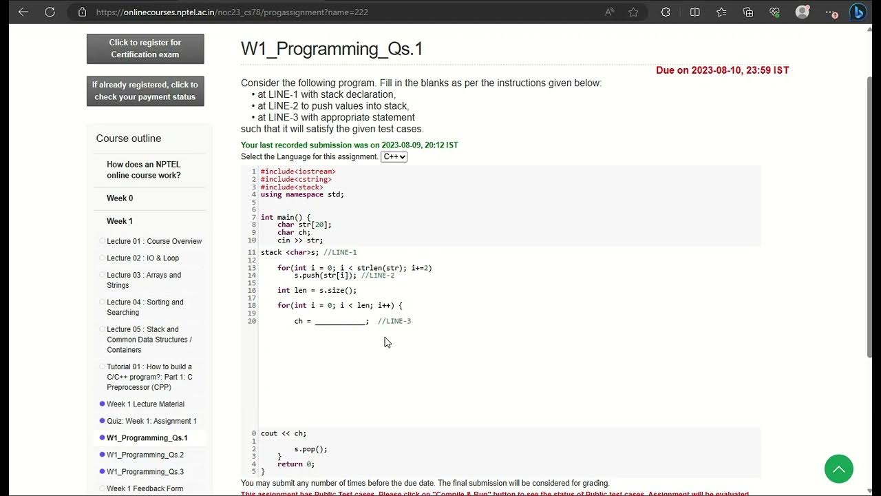 NPTEL Programming In Modern C++ W1 Programming Qs 1 August 2023 - YouTube