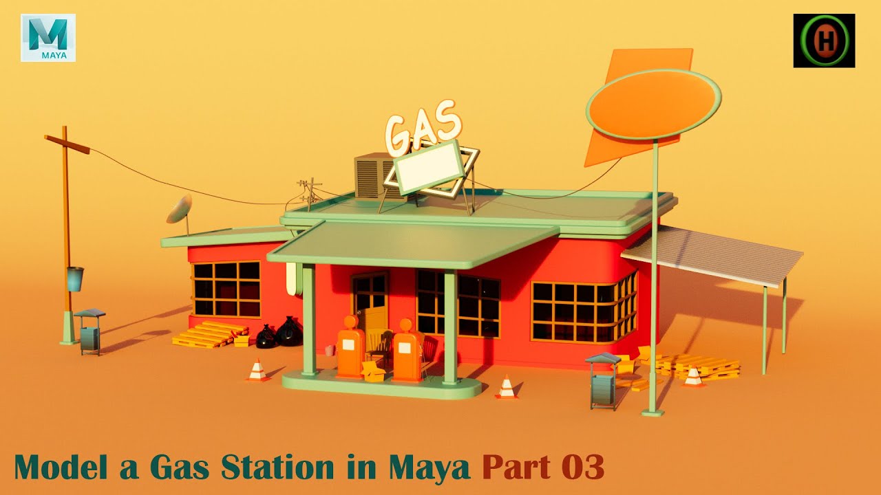 Autodesk Maya tutorial | How to Model a Gas Station | Part 3 of 4 ...