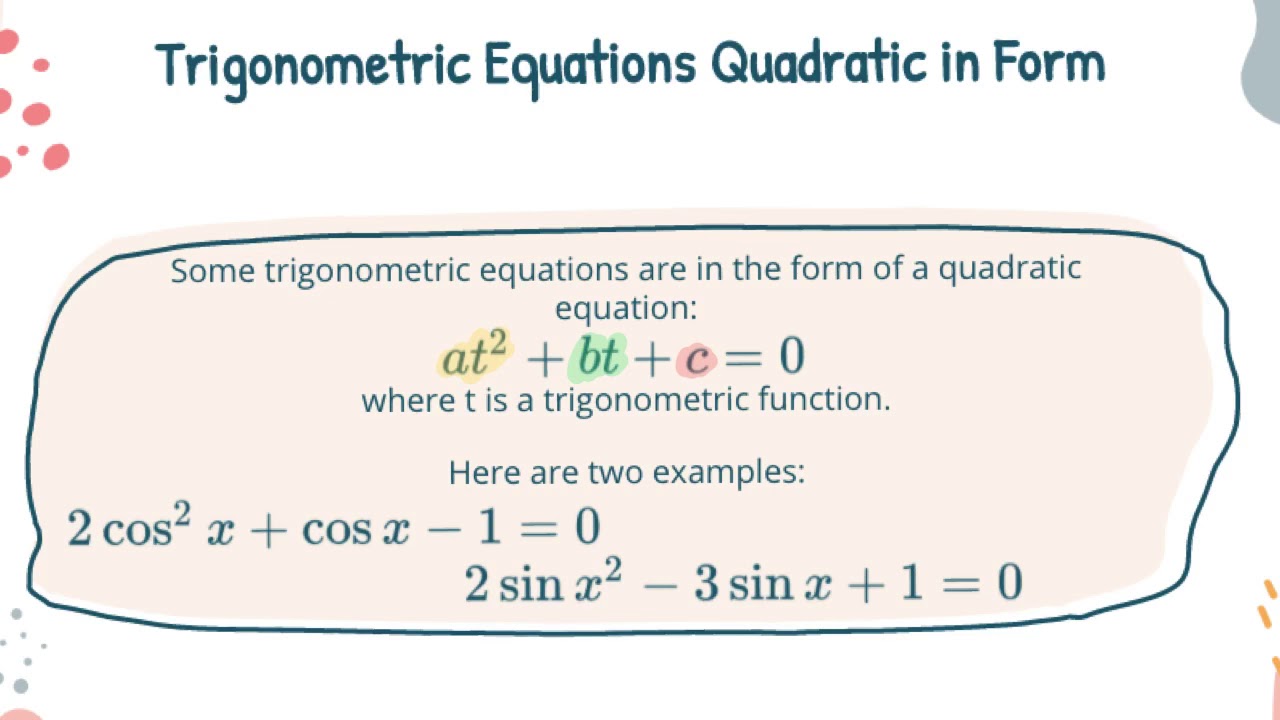 Trigonometric Equations in Quadratic Form - YouTube