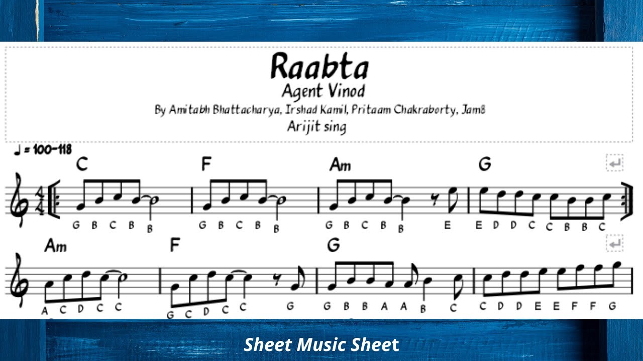 Raabta Piano tutorial/lesson chords/with notes/piano instrumental/sheet ...