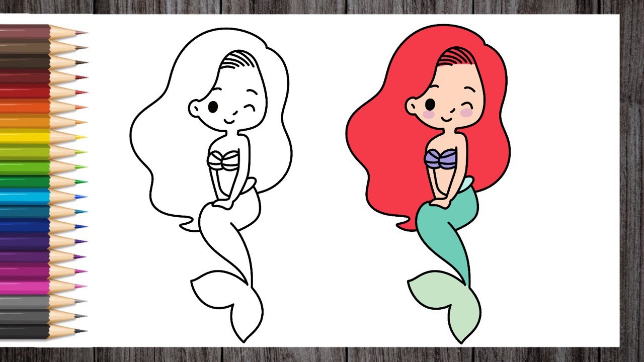 How to Draw a Cute Mermaid Easy for Kids | Cute Little Drawings - YouTube